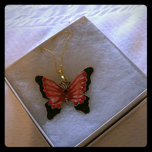 Jewelry | Red Butterfly Necklace | Poshmark